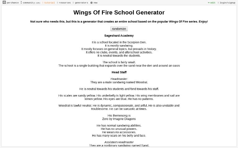 Wings Of Fire School Generator