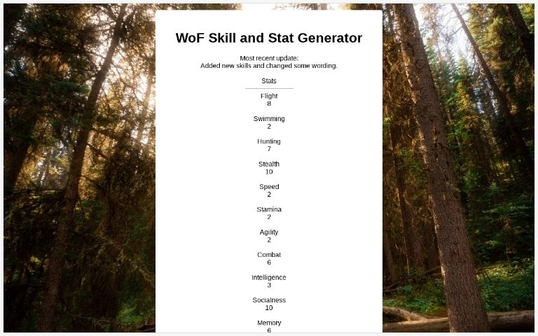 WoF Skill and Stat Generator