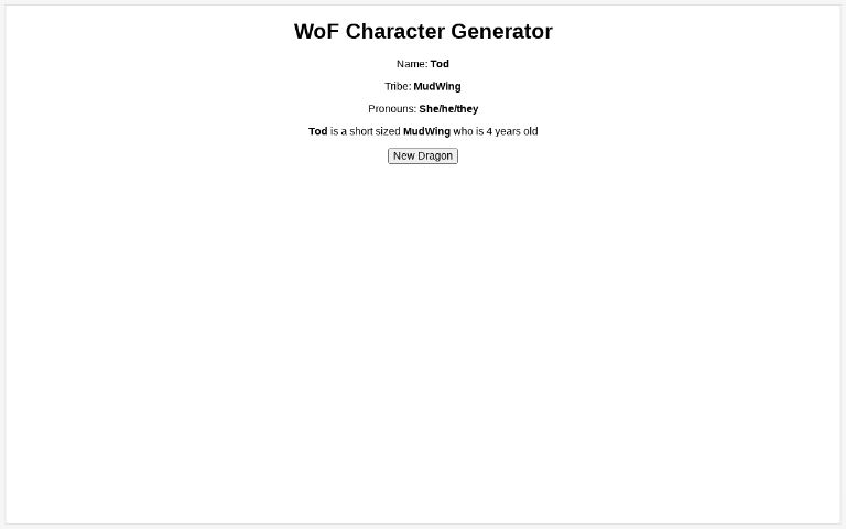 WoF Character Generator