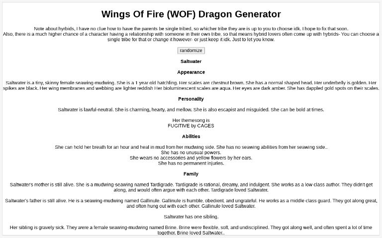 Wings Of Fire (WOF) Dragon Generator