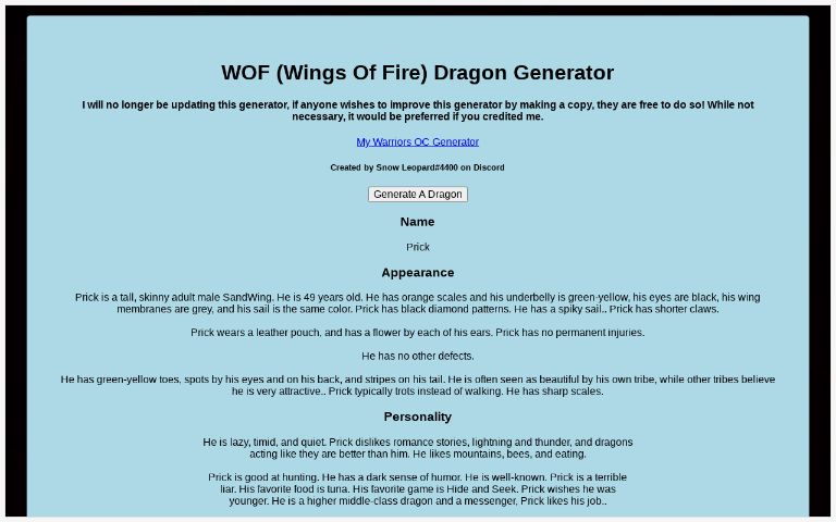 WOF (Wings Of Fire) Dragon Generator