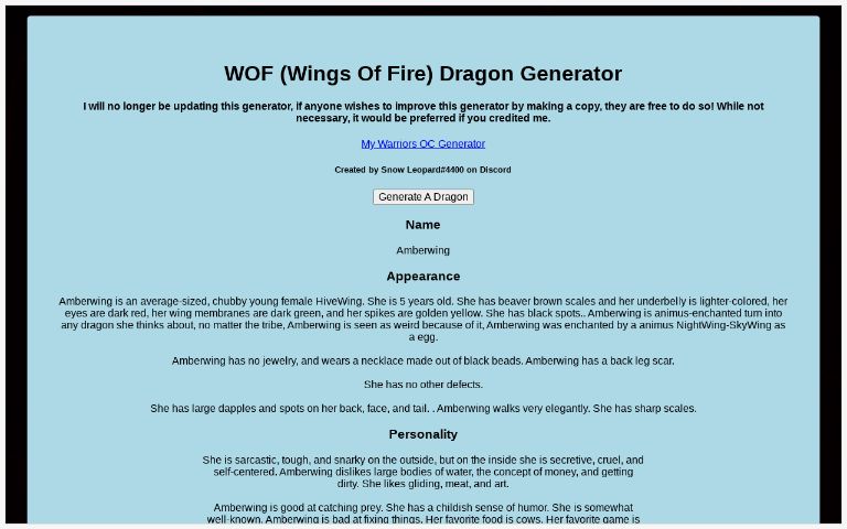WOF (Wings Of Fire) Dragon Generator