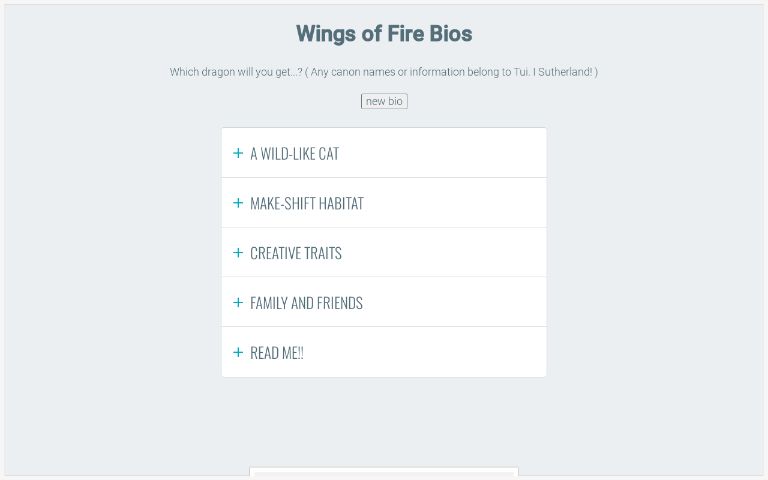 Wings of Fire Bios ― Perchance Generator