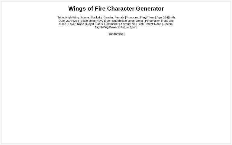 Wings of Fire Character Generator