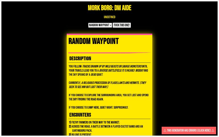 MORK BORG: DM AIDE ― Perchance Generator