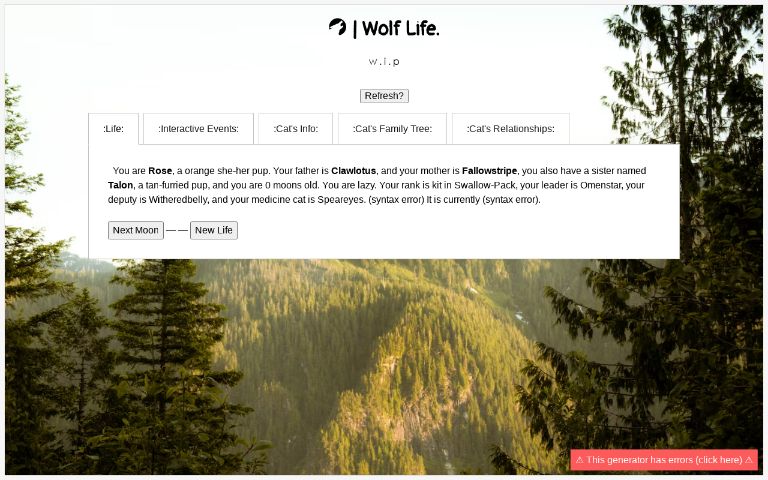 | Wolf Life. ― Perchance Generator