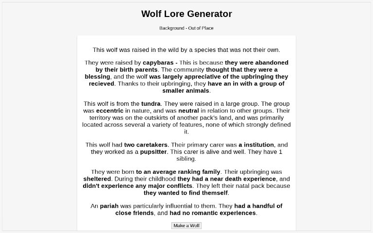 Wolf Lore Generator