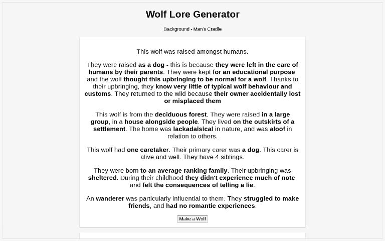 Wolf Lore Generator