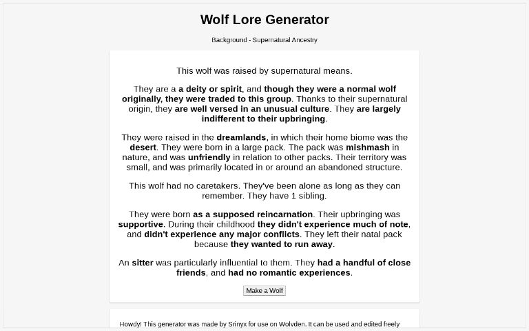 Wolf Lore Generator