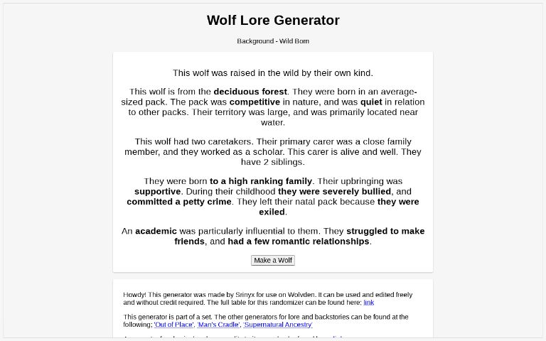 Wolf Lore Generator