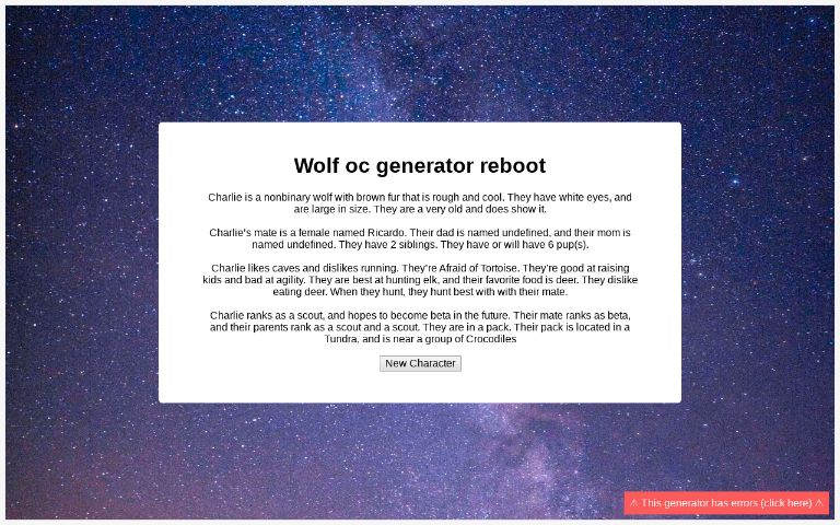 Wolf oc generator reboot