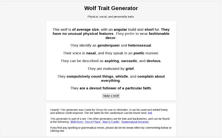 Wolf Trait Generator