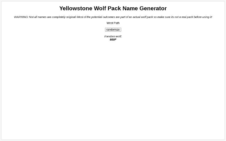 Yellowstone Wolf Pack Name Generator