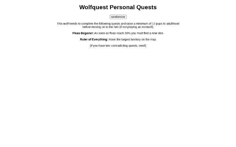 Wolfquest Personal Quests ― Perchance Generator