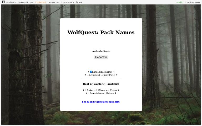 WolfQuest: Pack Names ― Perchance Generator