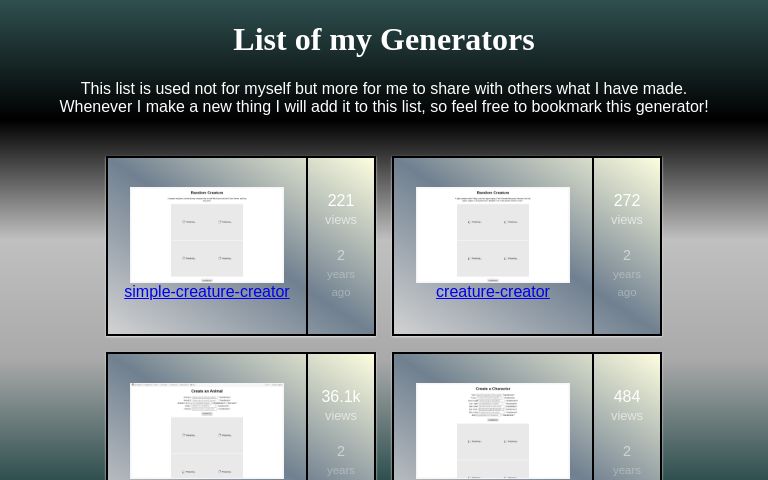 List of my Generators