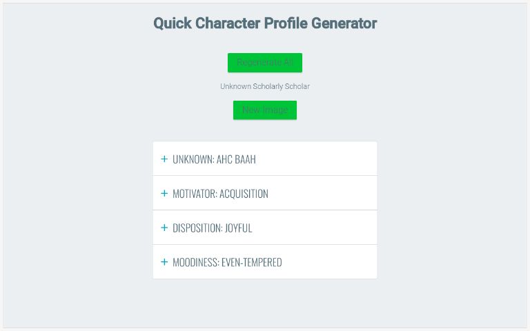 Quick Character Profile Generator