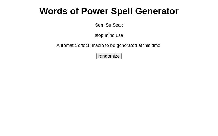 Words of Power Spell Generator