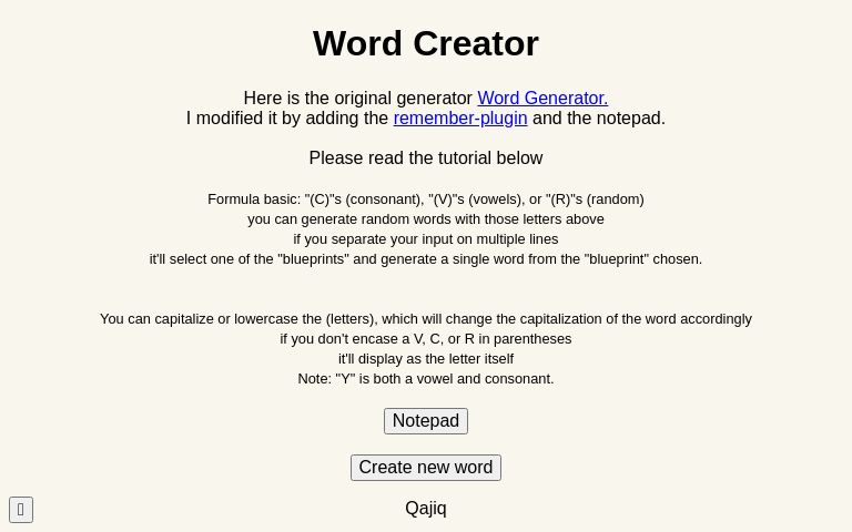 Word Creator ― Perchance Generator