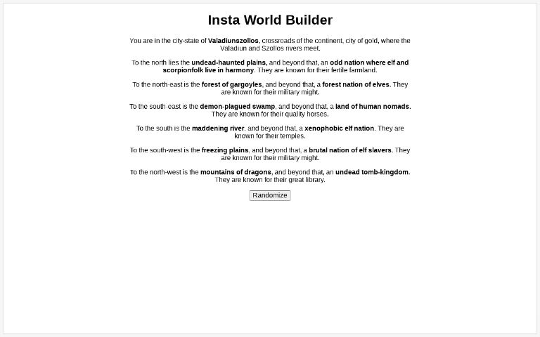 Insta World Builder ― Perchance Generator
