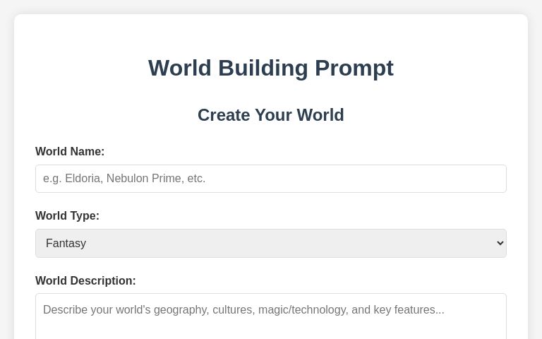 World Building Prompt ― Perchance Generator