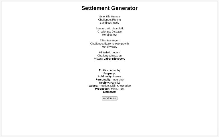Settlement Generator