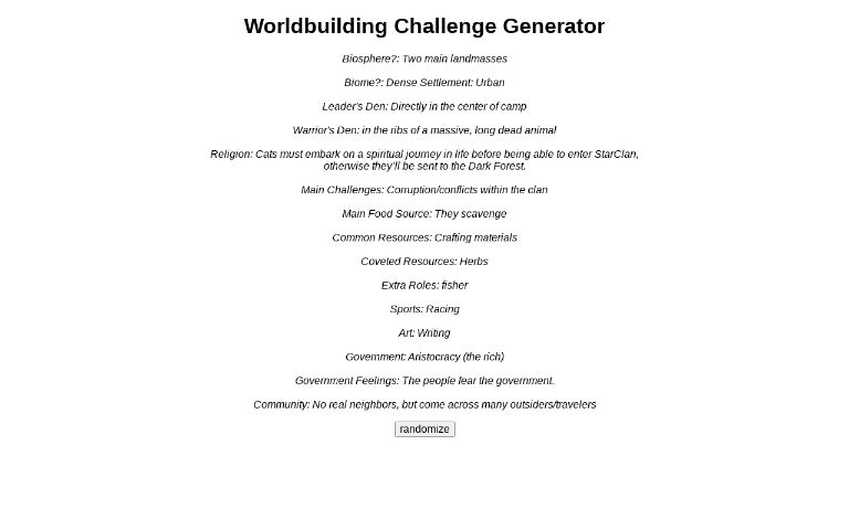 Worldbuilding Challenge Generator