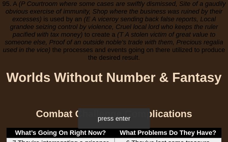 Worlds Without Number & Fantasy ― Perchance Generator