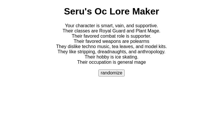 Seru's Worlds of Seruverse Oc Lore Maker ― Perchance Generator