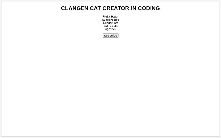 CLANGEN CAT CREATOR IN CODING ― Perchance Generator
