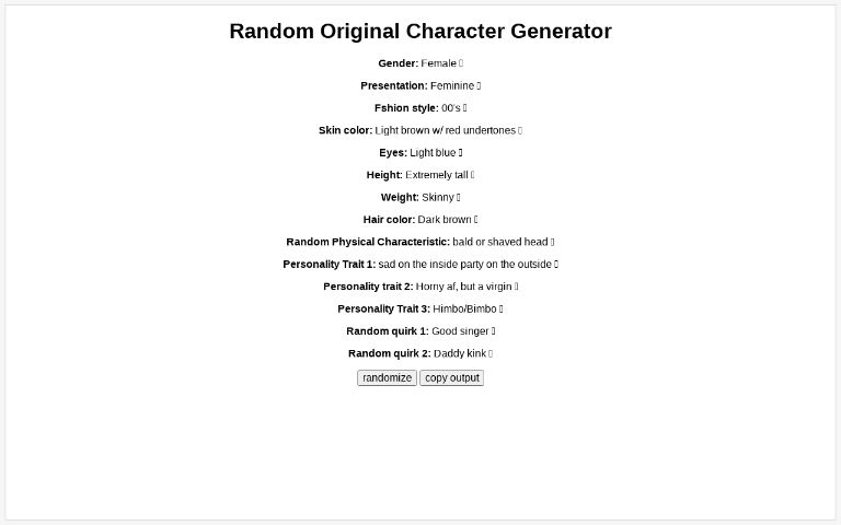 Random Original Character Generator