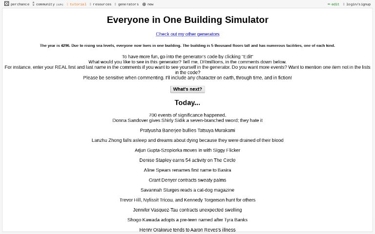 Everyone in One Building Simulator ― Perchance Generator