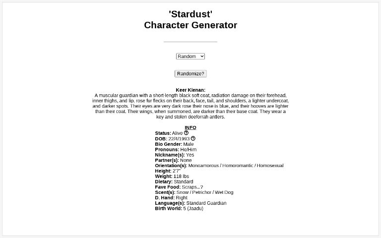 'Stardust' Character Generator ― Perchance