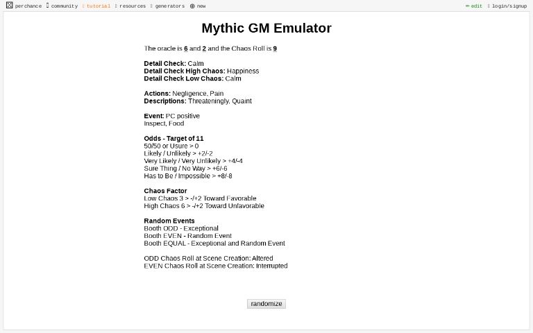 Mythic GM Emulator ― Perchance Generator