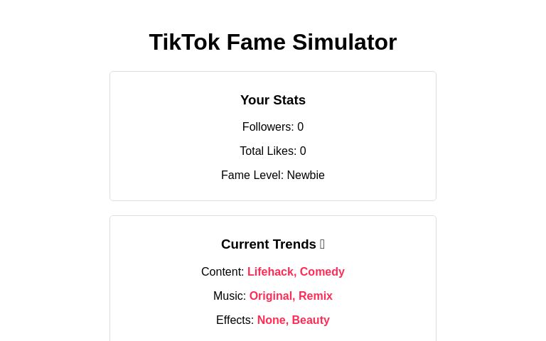 TikTok Fame Simulator ― Perchance Generator