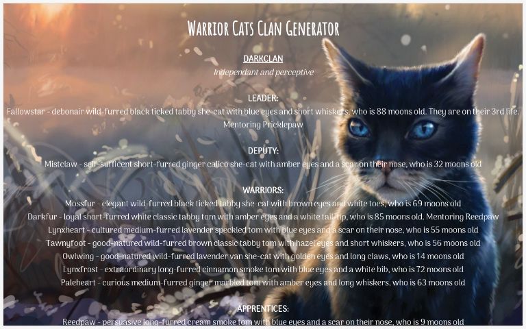 Warrior Cats Clan Generator