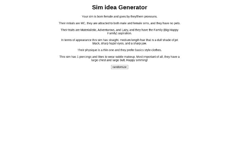 Sim idea Generator