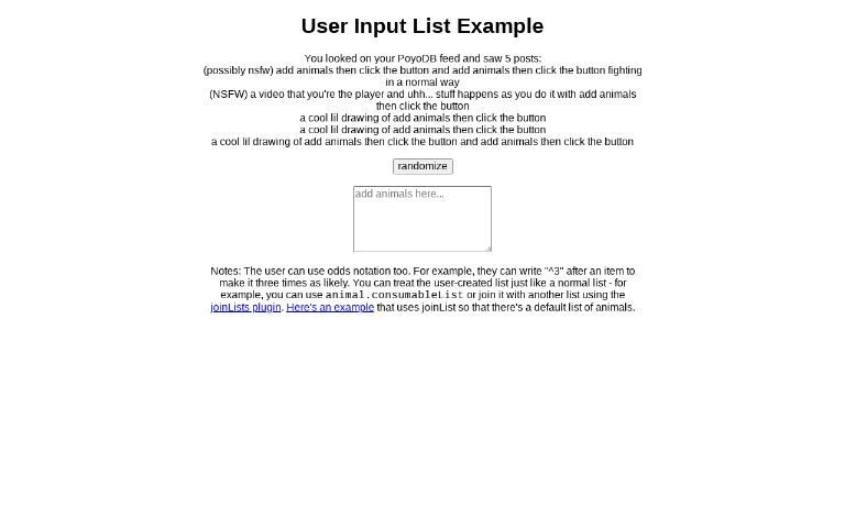 User Input List Example ― Perchance Generator