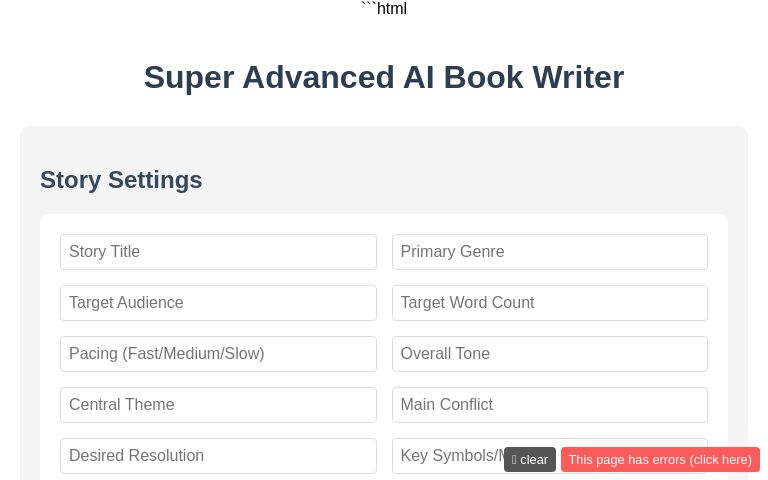 Super Advanced AI Book Writer ― Perchance Generator