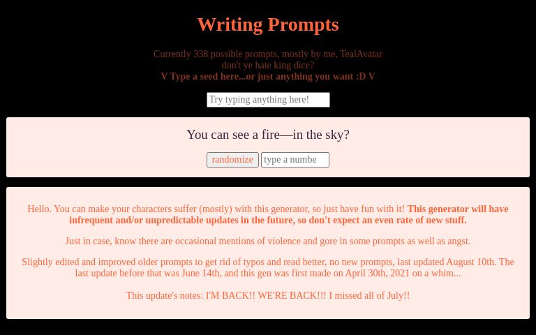 Writing Prompts ― Perchance Generator