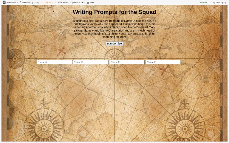 Writing Prompts for the Squad ― Perchance Generator