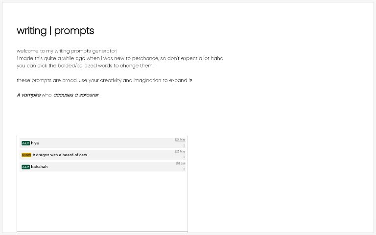 writing prompts! ― Perchance Generator