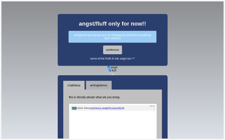 angst/fluff only for now!! ― Perchance Generator