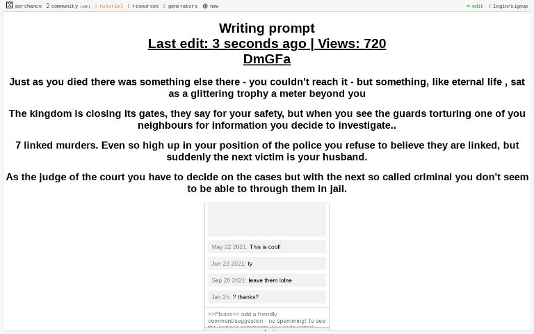 Writing promptLast edit: 9 seconds ago | Views: 720 FdFPs ― Perchance ...