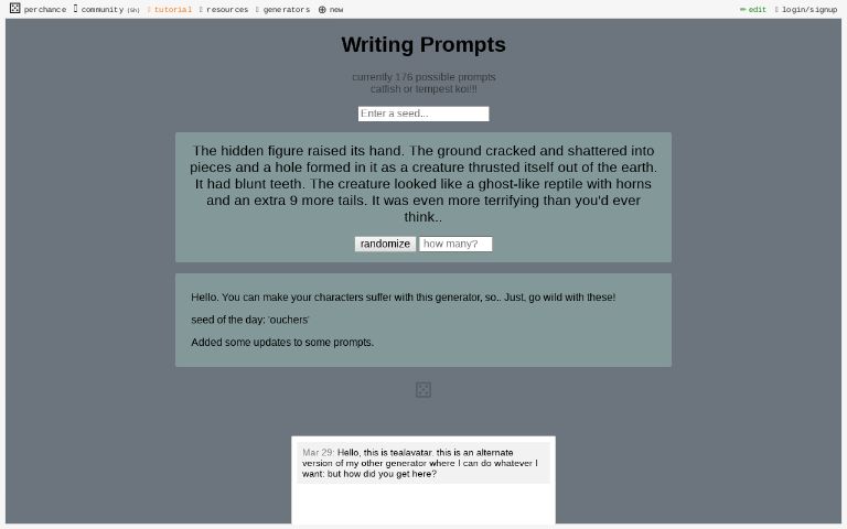 Writing Prompts ― Perchance Generator
