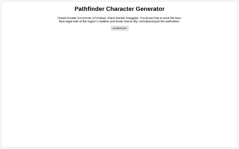 Pathfinder Character Generator