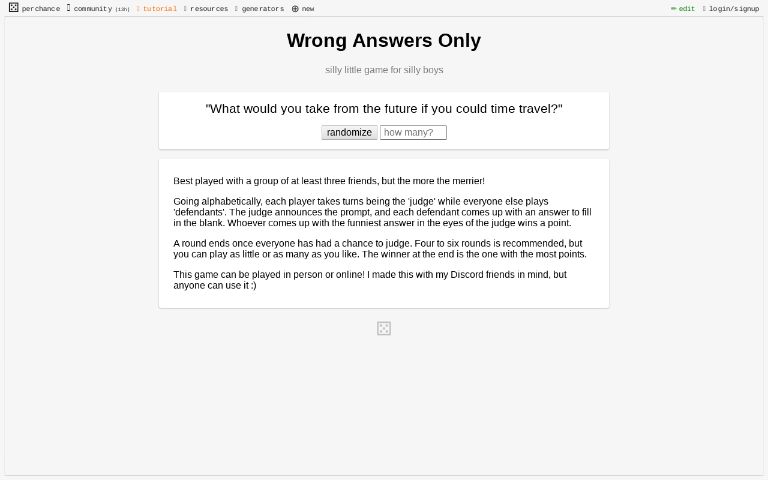 Wrong Answers Only ― Perchance Generator