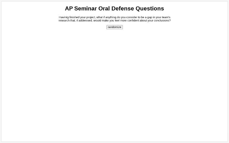 AP Seminar Oral Defense Questions ― Perchance Generator