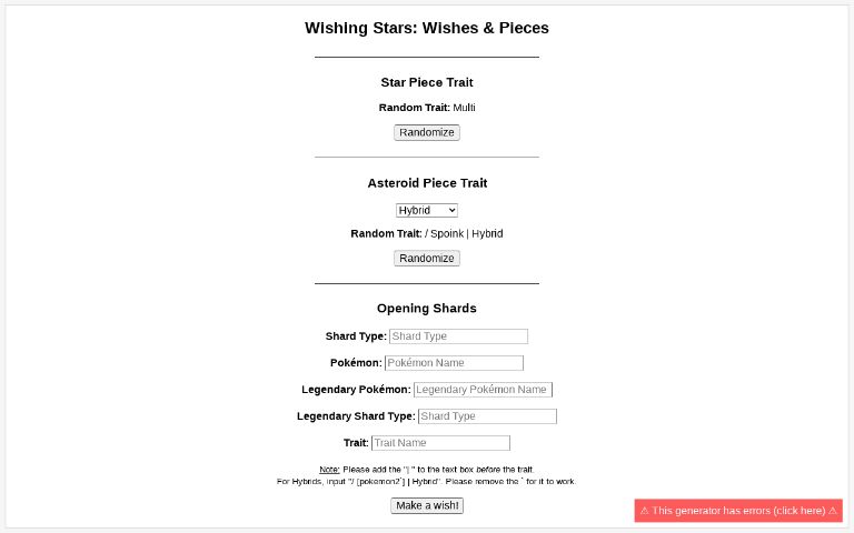 Wishing Stars: Wishes & Pieces ― Perchance Generator