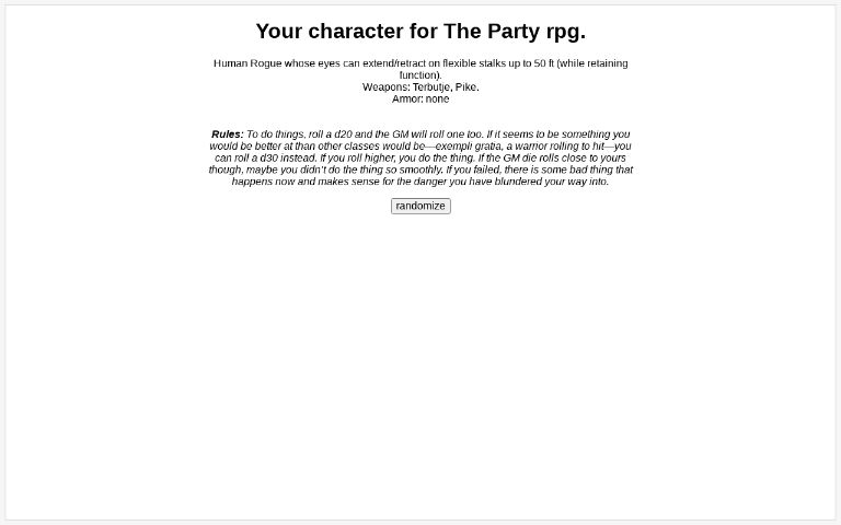 Your character for The Party rpg. ― Perchance Generator